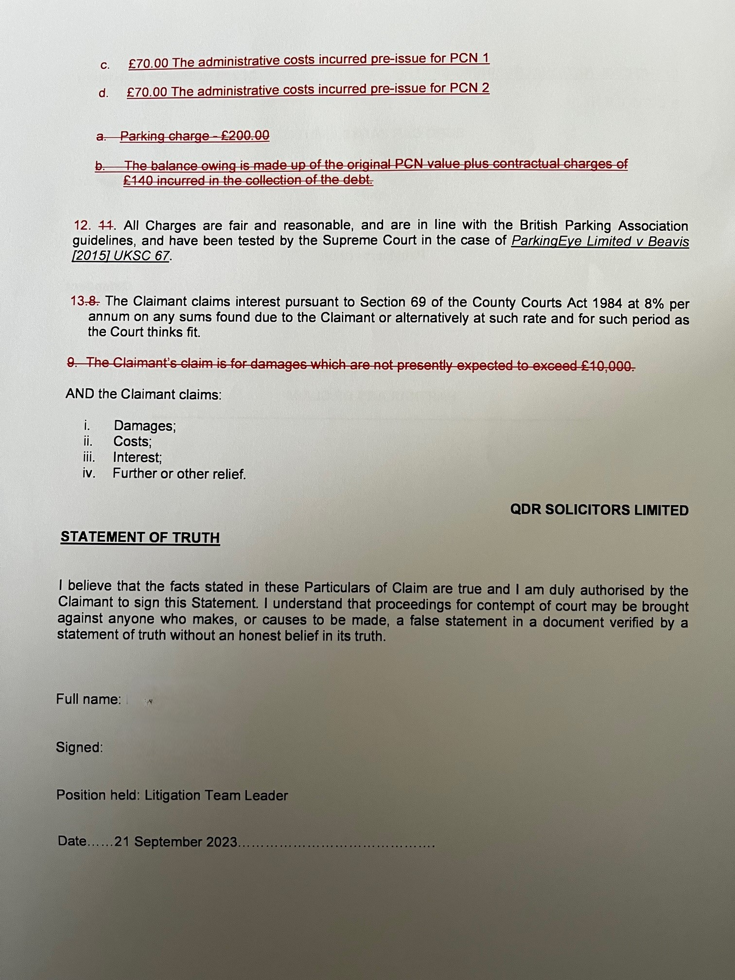QDR Solicitors - Claim for multiple parking charges. - Page 7 ...