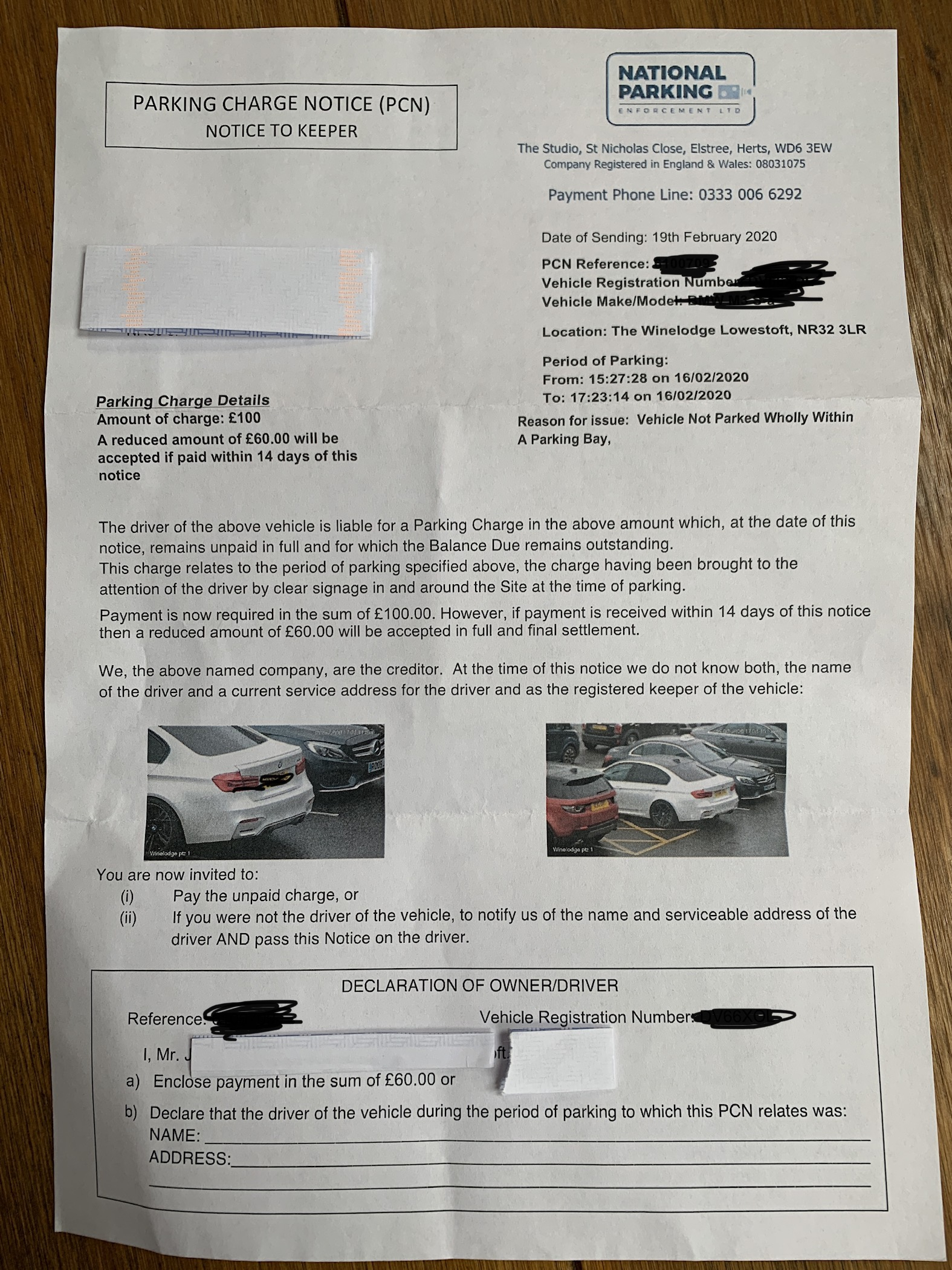 Fine for parking slightly over yellow hatched box. — MoneySavingExpert ...