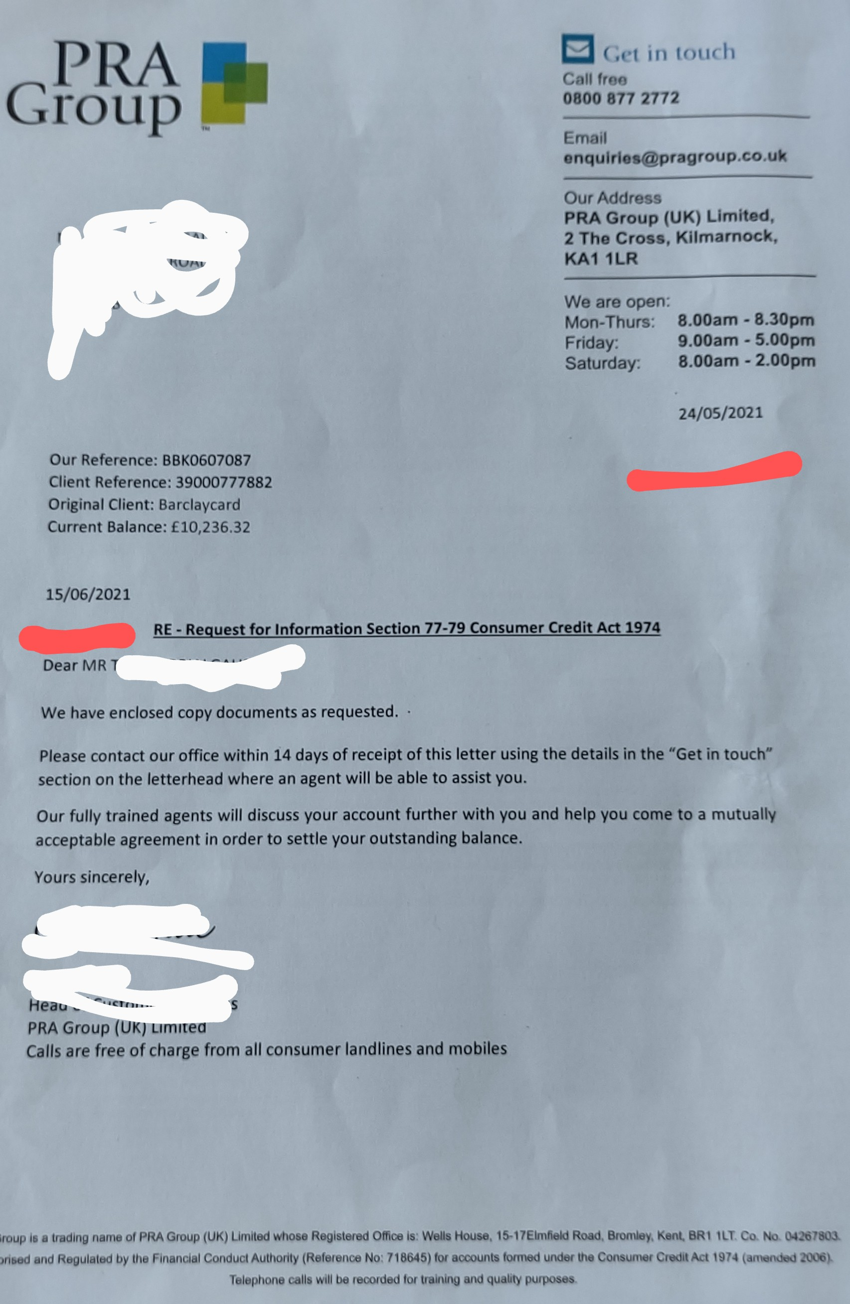 is cca request fulfilled and debt is enforceable now ...