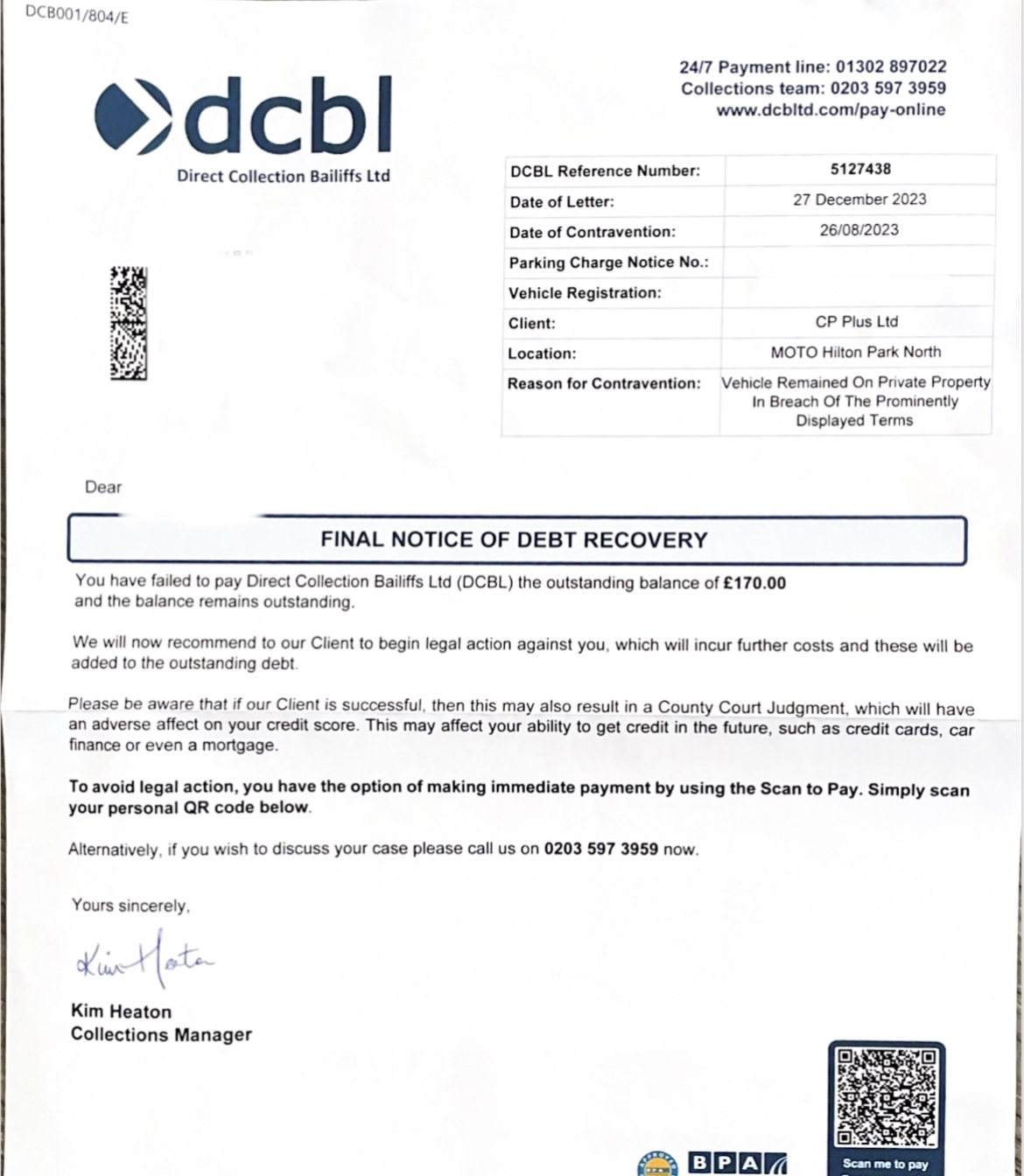 CP Plus / DCBL parking fine — MoneySavingExpert Forum