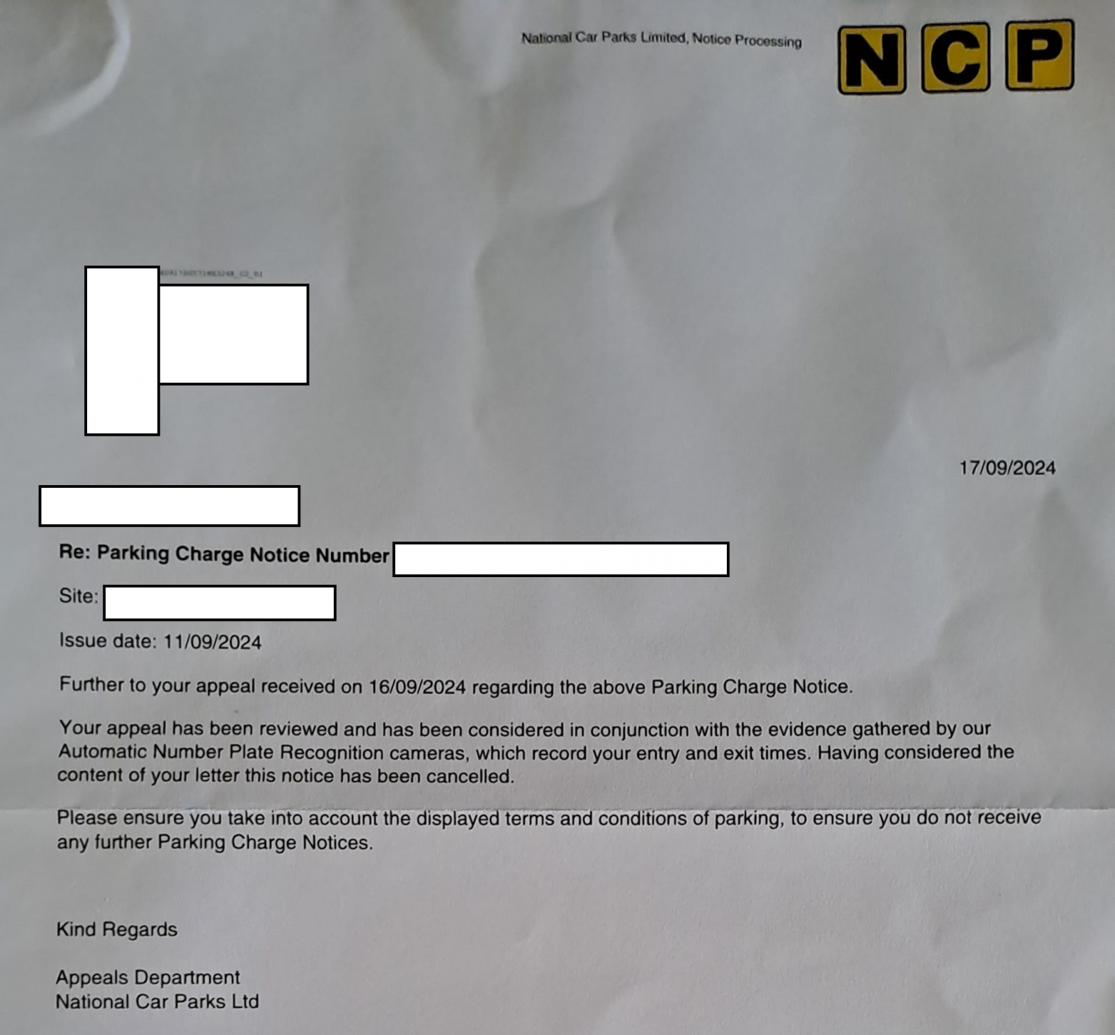 NCP Parking Charge Notice to Keeper - "Golden Ticket ...