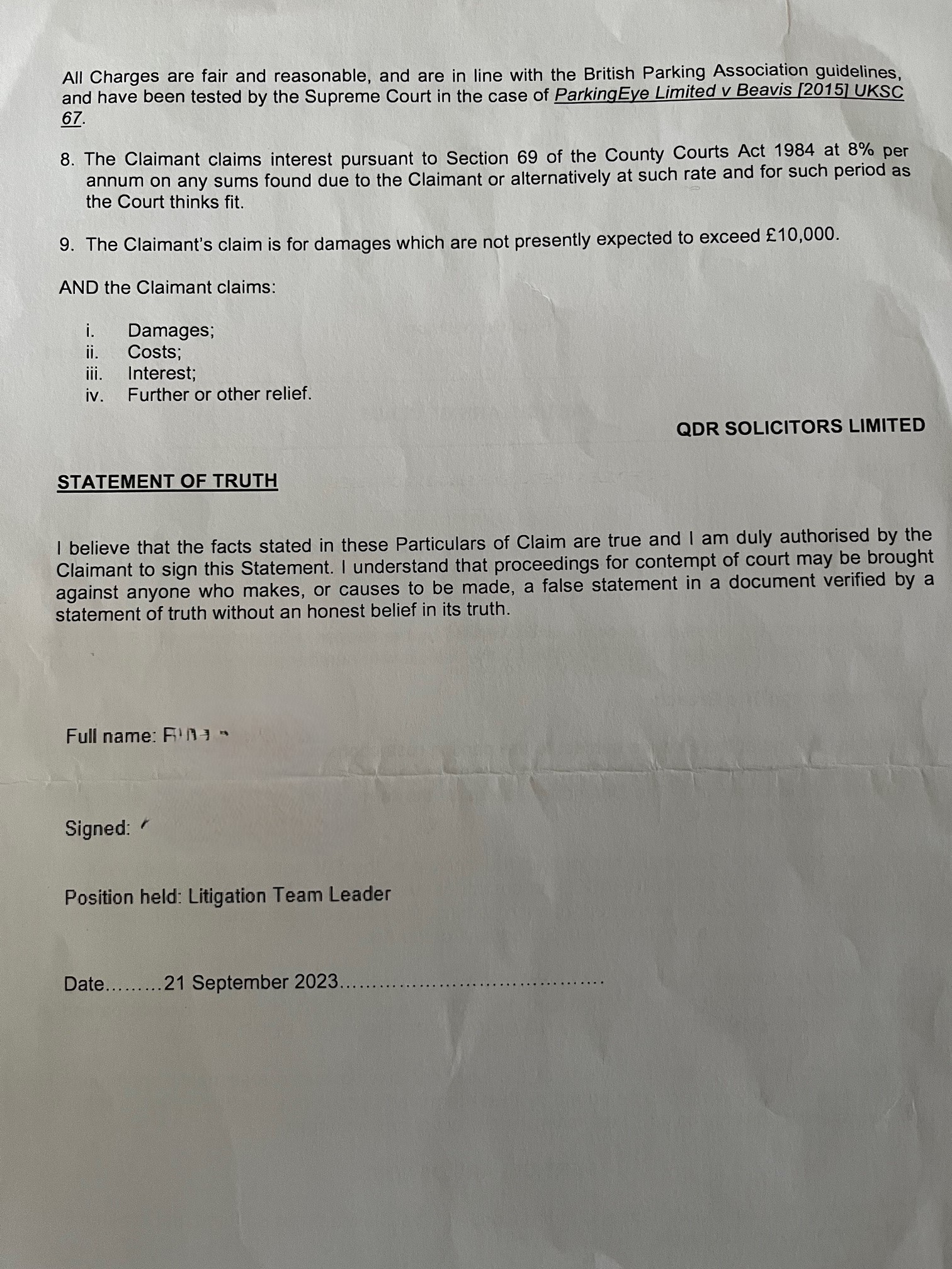 QDR Solicitors - Claim for multiple parking charges. - Page 8 ...