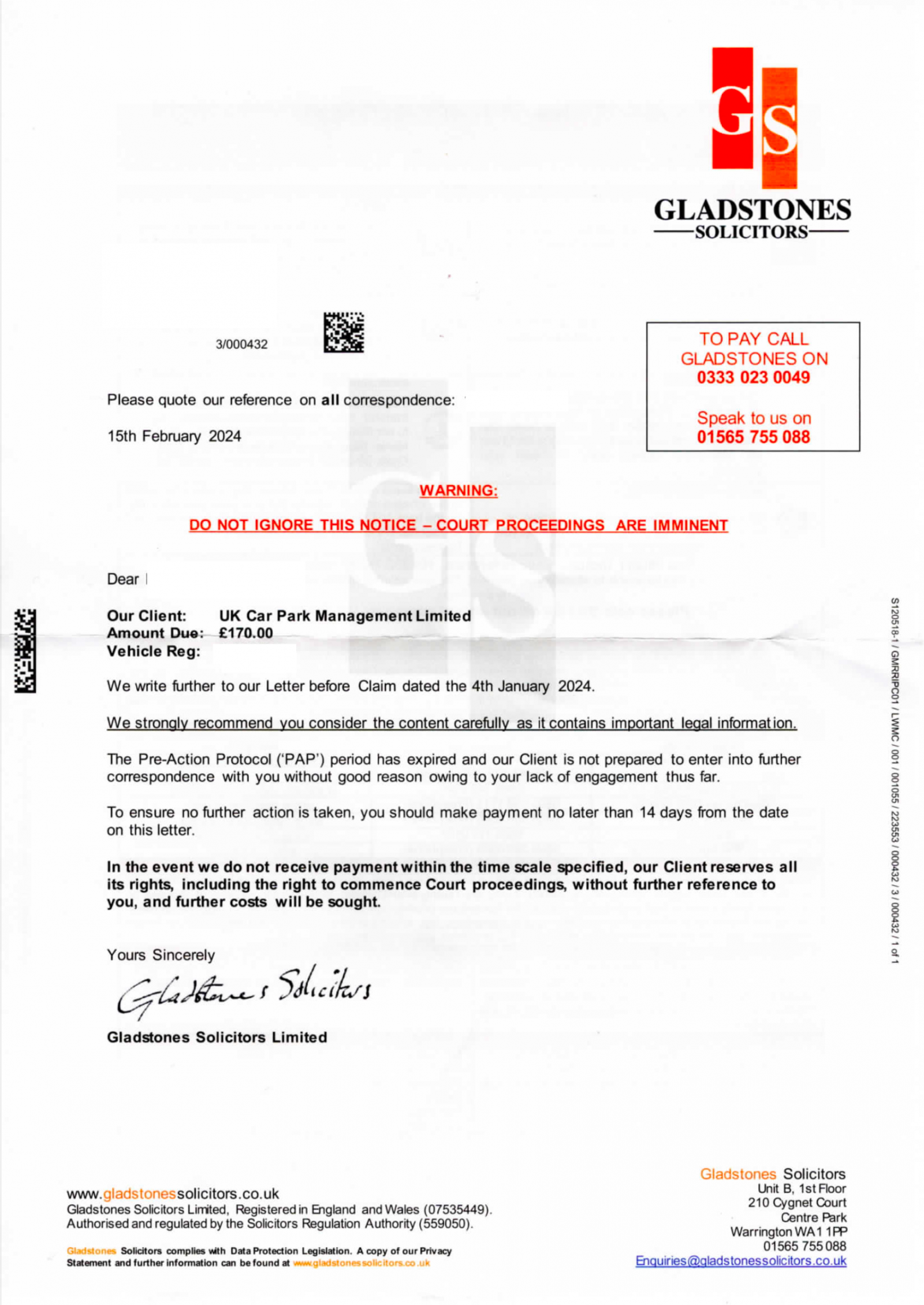 Gladstone Solicitors - Court proceedings are imminent letter ...