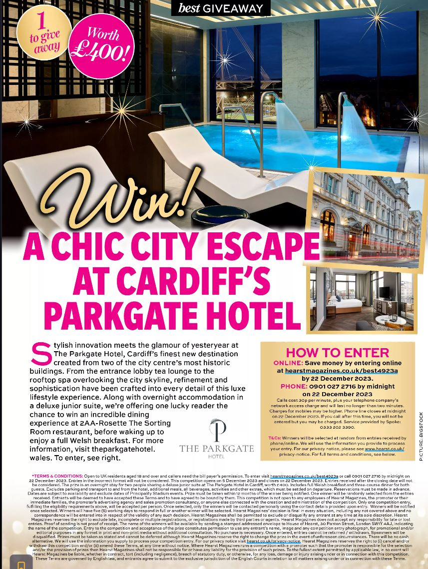 E:22/12 Win an overnight stay at The Parkgate Hotel, Cardiff [Best 49 ...