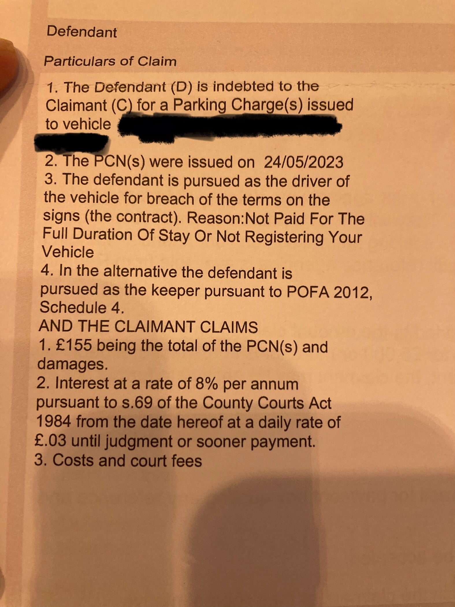 CNBC Claim for DCB Legal on behalf of PCN received from First Parking ...