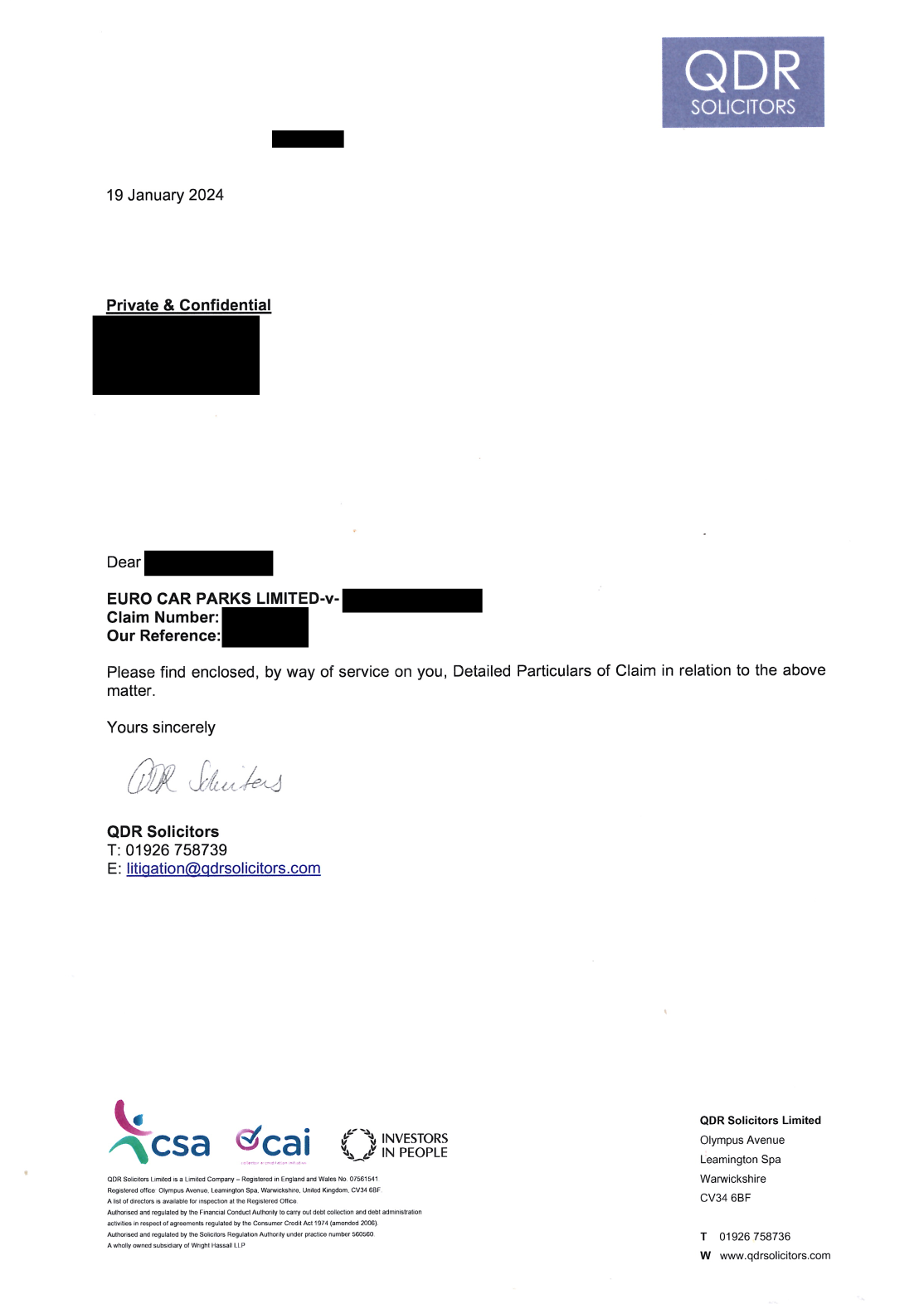 Shoddy Claim Form Euro Car Parks / QDR Solicitors — MoneySavingExpert Forum