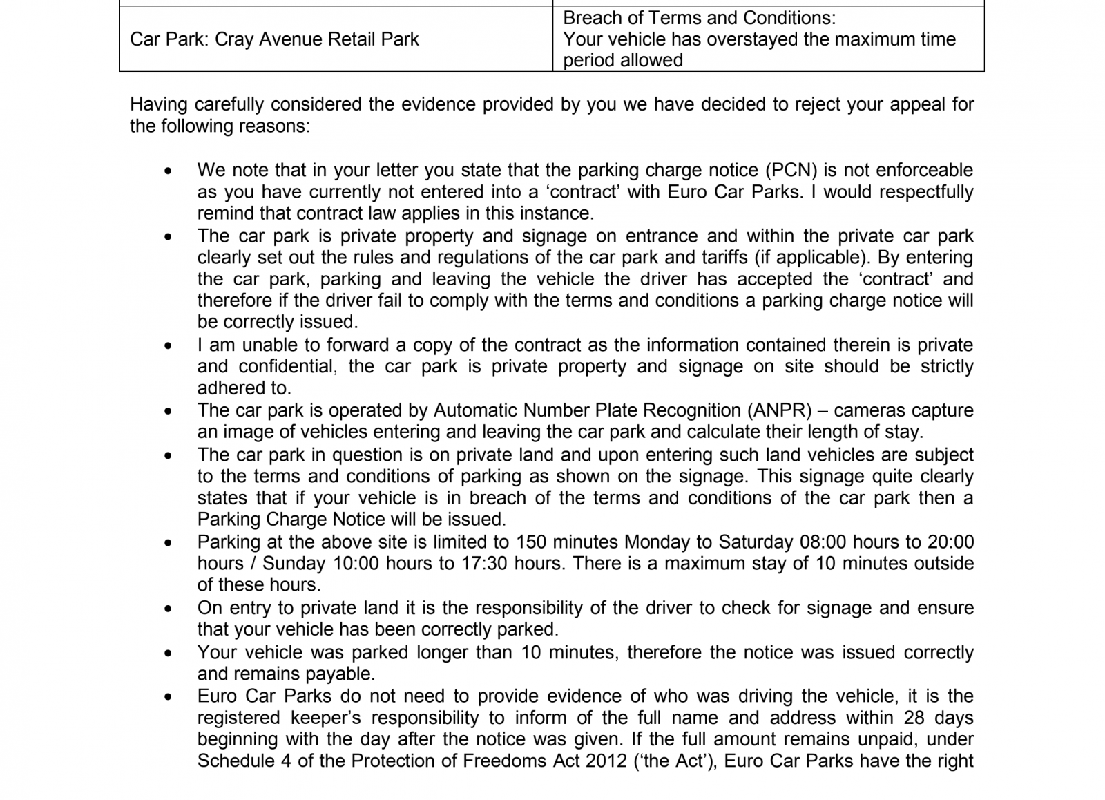 Euro Car Parks PCN Appeal Rejected — MoneySavingExpert Forum
