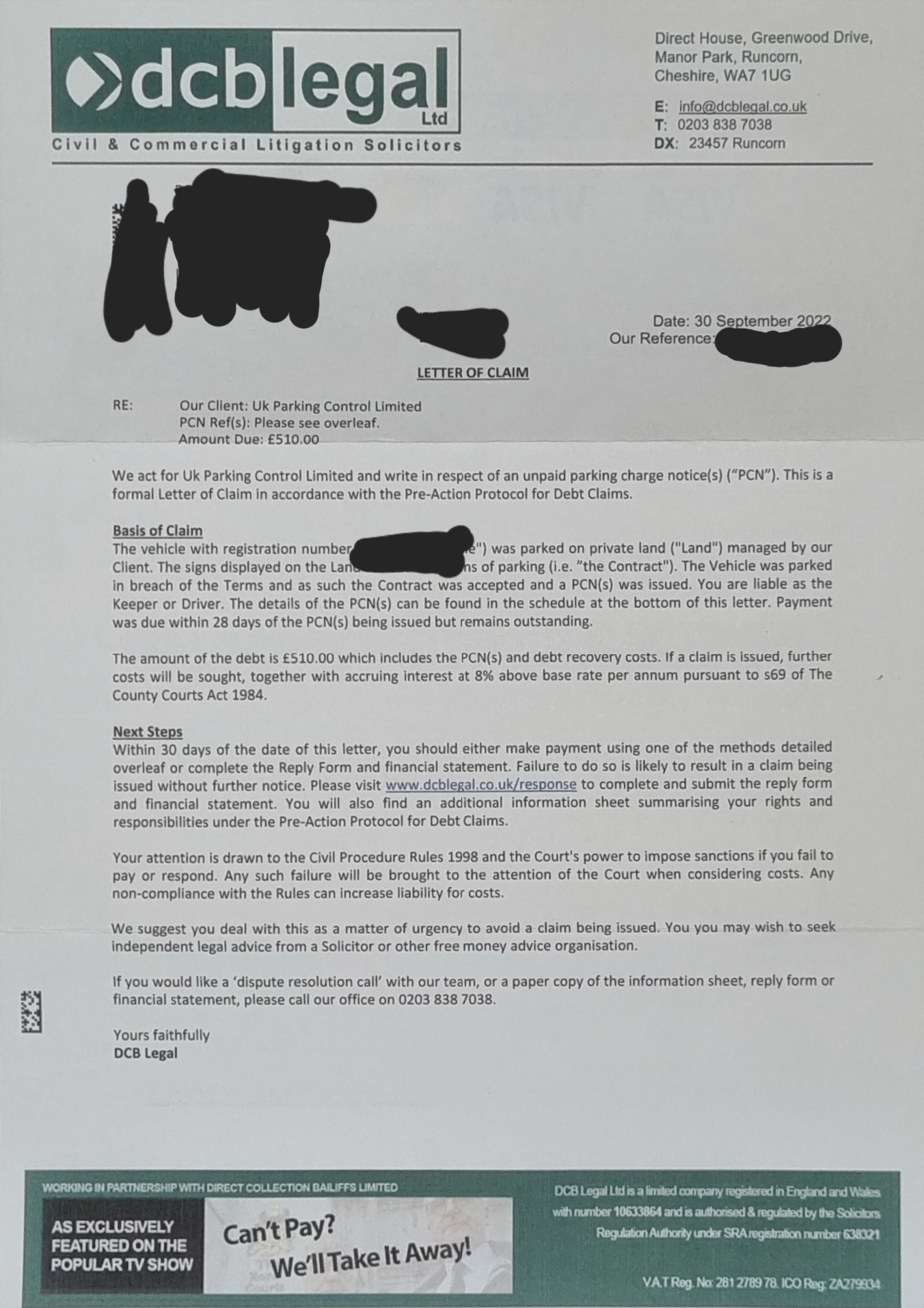 DCB Legal Claim Letter Help — MoneySavingExpert Forum