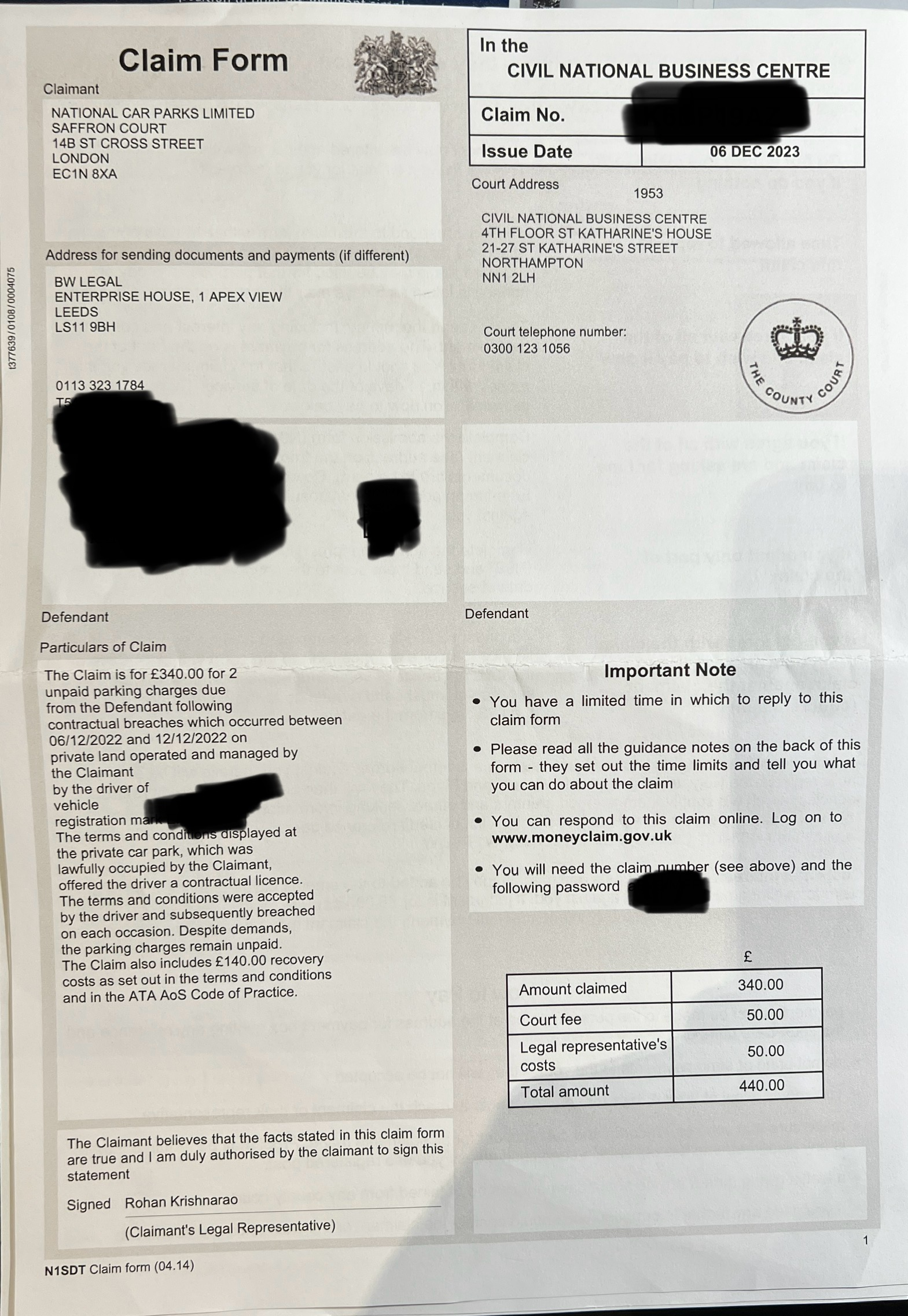 Help Required with Train Station Car Park Claim Form Defence Letter pls ...