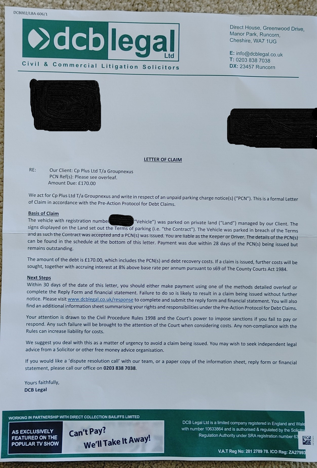 Letter of Claim dcb legal — MoneySavingExpert Forum