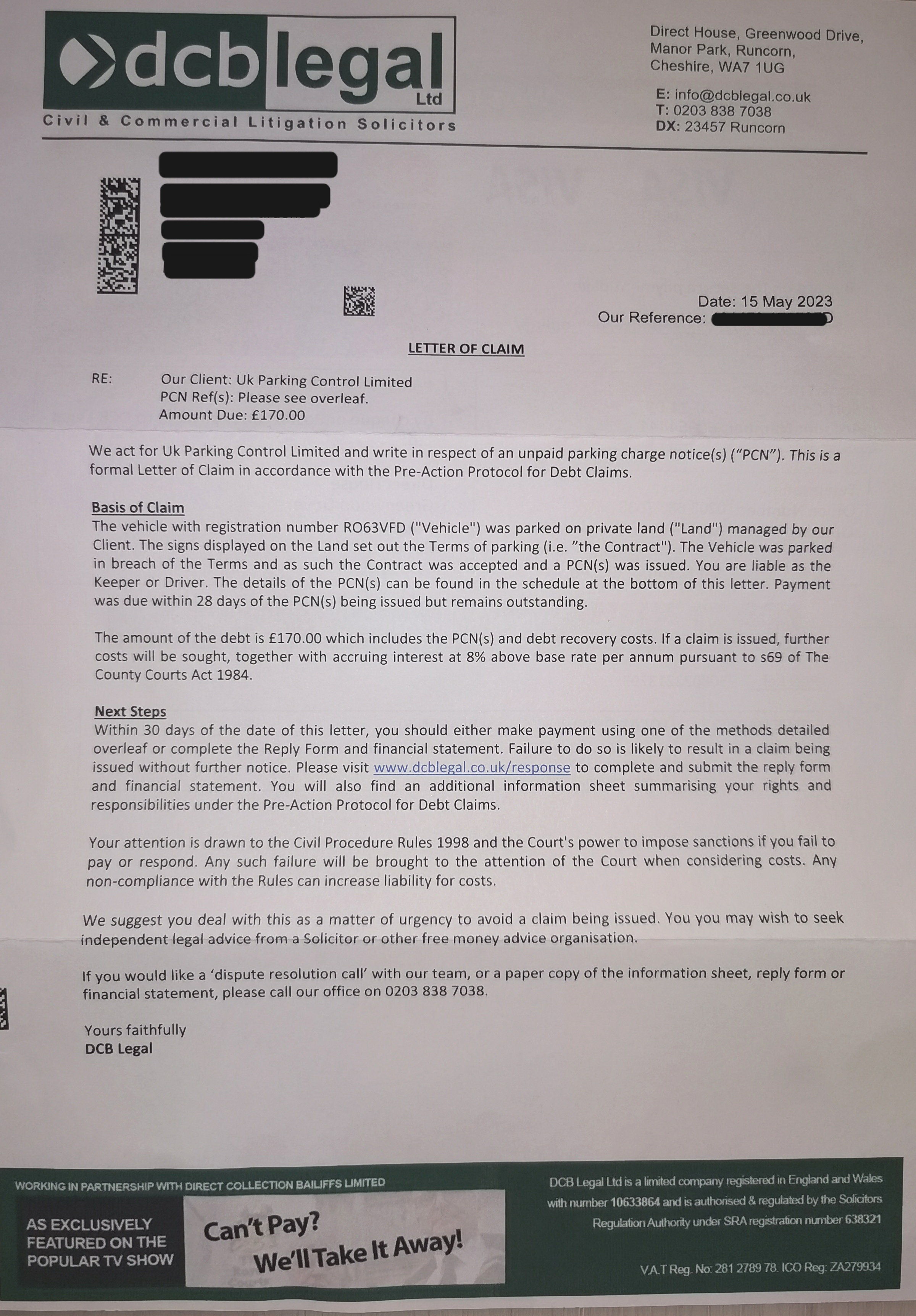 Letter of Claim from DCB Legal — MoneySavingExpert Forum